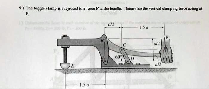 5.) The toggle clamp is subjected to a force F at the handle. Determine ...