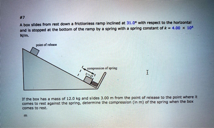 box slides from rest down frictionless ramp inclined at 3109 with respect to the horizontal and ...
