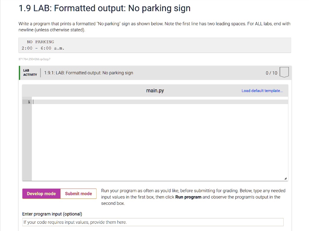 Solved 19 Lab Formatted Output No Parking Sign Write A Program That Prints A Formatted No