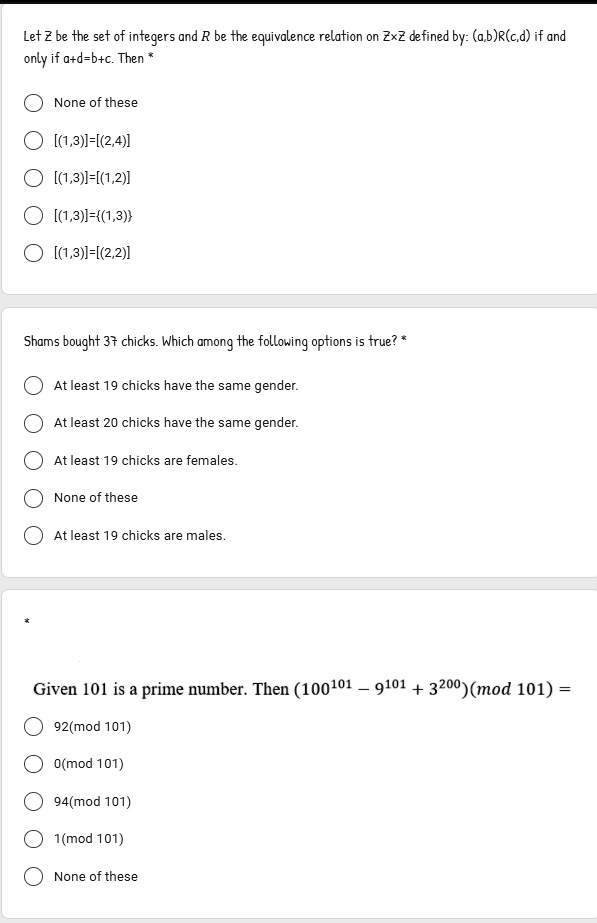 SOLVED: Let Z be the set of integers and R be the equivalence relation on ZxZ defined by: (a,b ...