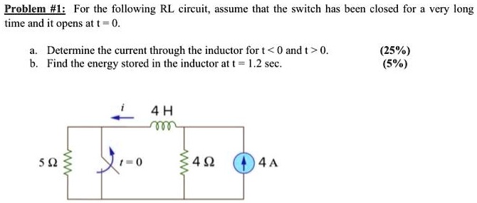 SOLVED: Problen ##i For the following RL circuit, assume that the switch has been closed for ...