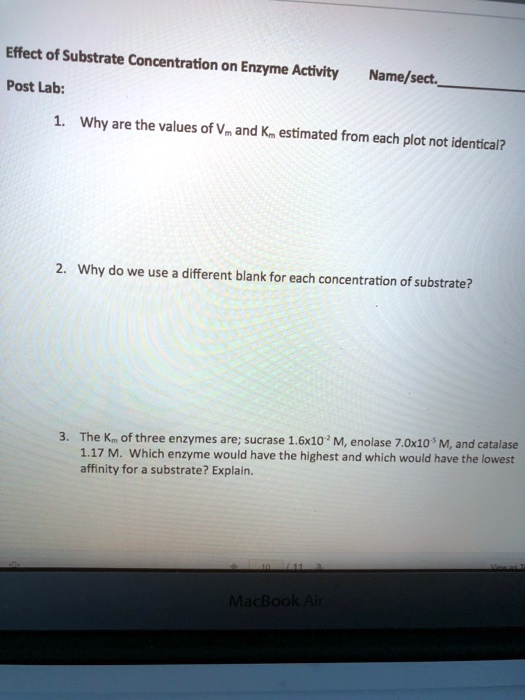 SOLVED: Effect of Substrate Concentration on Enzyme Activity Post Lab ...