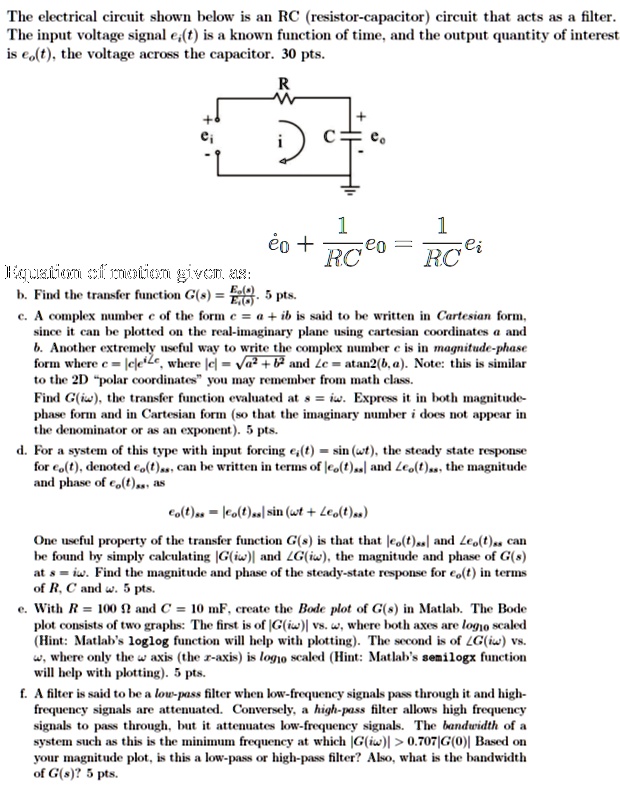 SOLVED: The electrical circuit shown below is an RC (resistor-capacitor ...