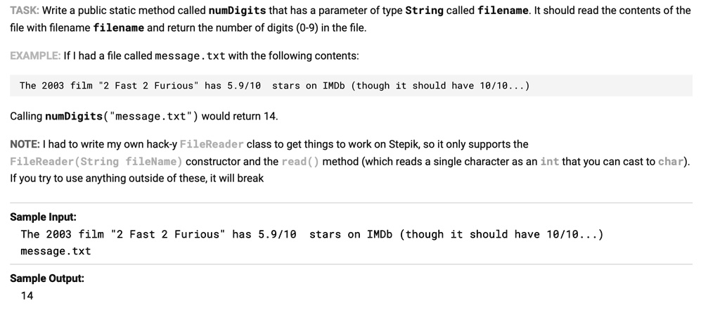 Solved In Java Task Write A Public Static Method Called Numdigits That Has A Parameter Of Type