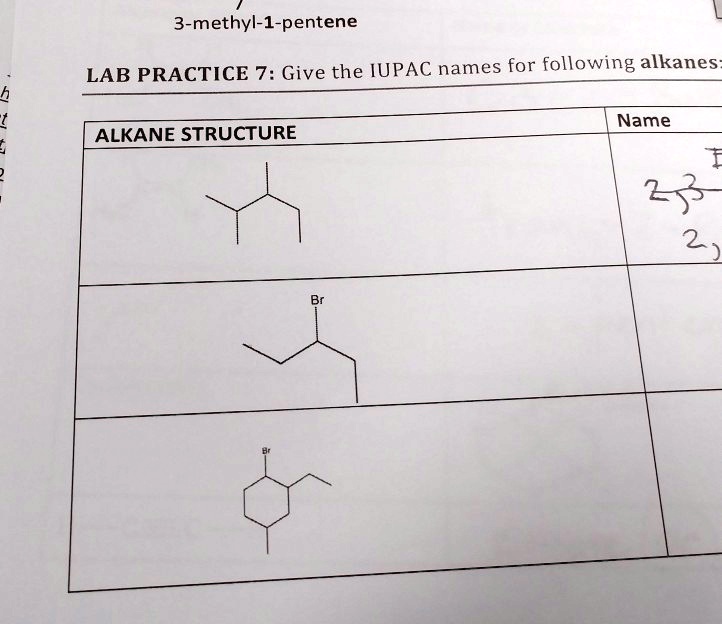 3 methyl 1 pentene lab practice 7 give the iupac names for following alkanes name alkane ...