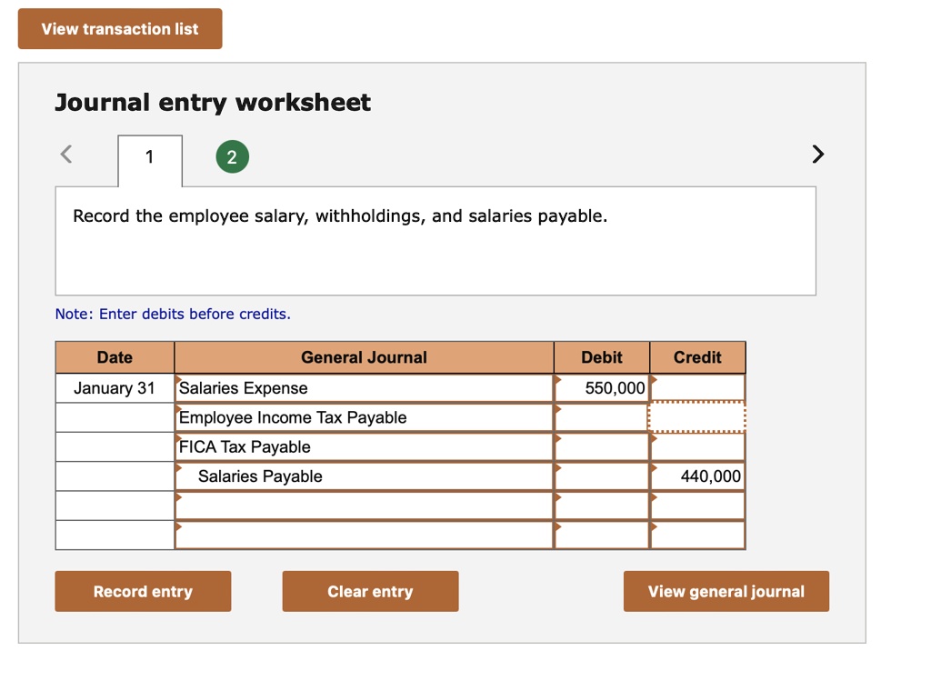 View transaction list Journal entry worksheet