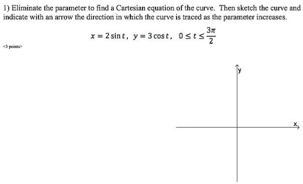 SOLVED: 1) Eliminate the parameter to find Cartesian equation of the ...