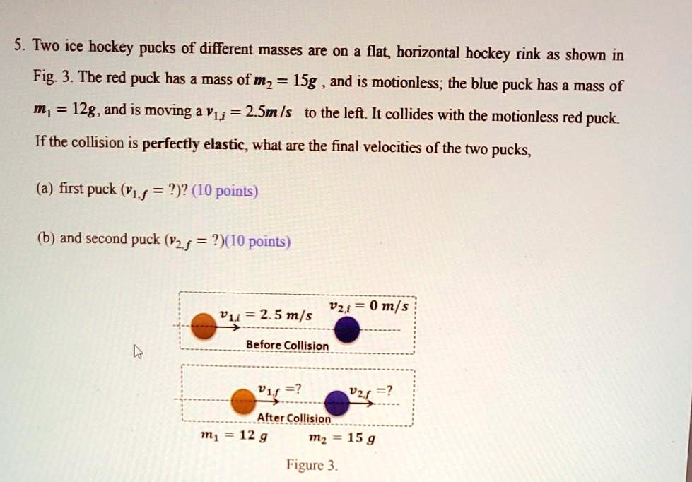 5 two ice bockey pucks of different masses are on a flat horizontal ...