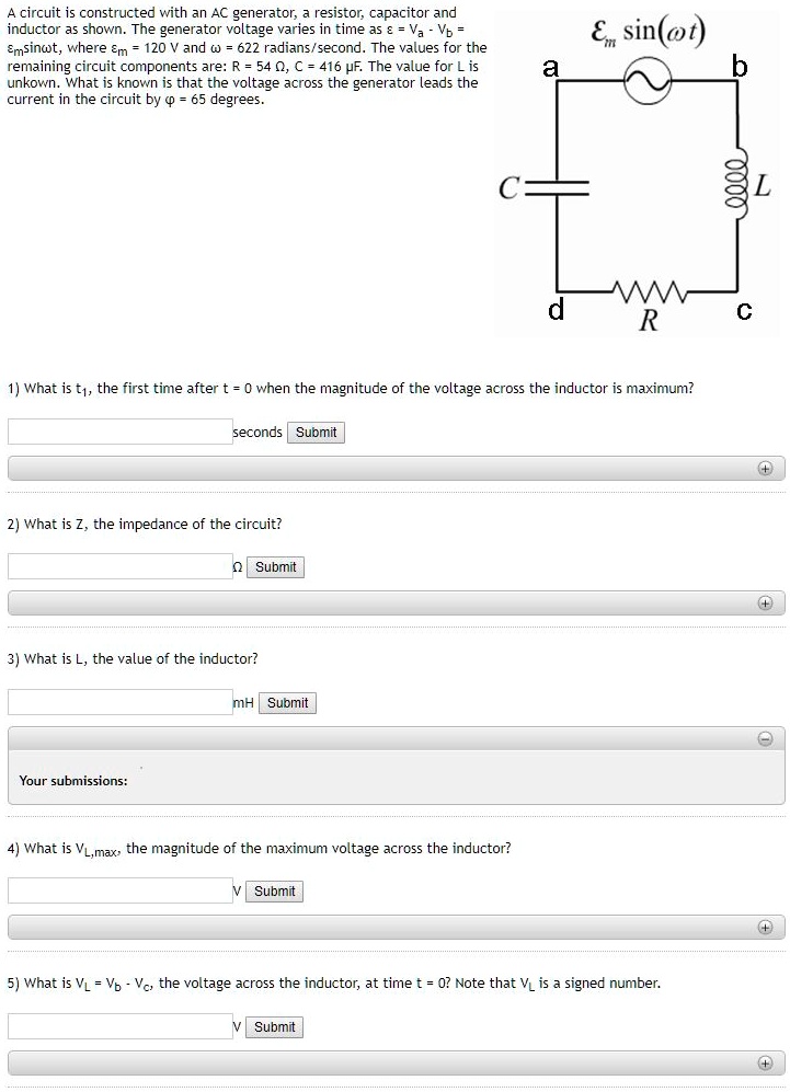 SOLVED: circuit is constructed with an AC generator; resistor; capacitor an inductor as shown ...