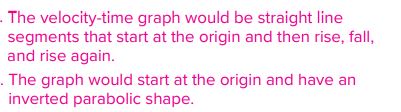 the velocity time graph would be straight line segments that start at ...