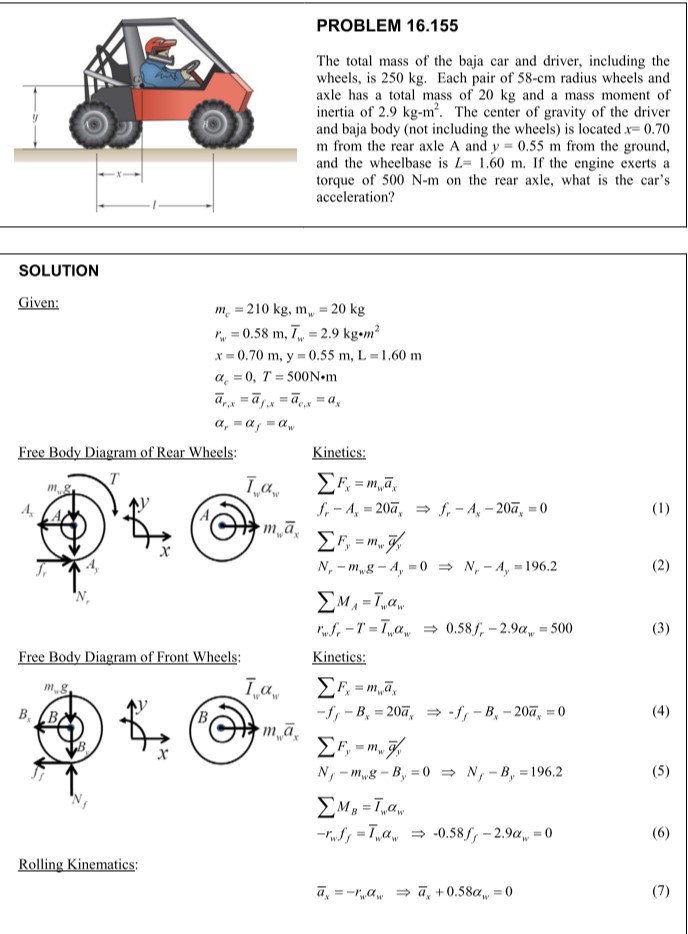 PROBLEM 16.155 The total mass of the baja car and driver, including the ...