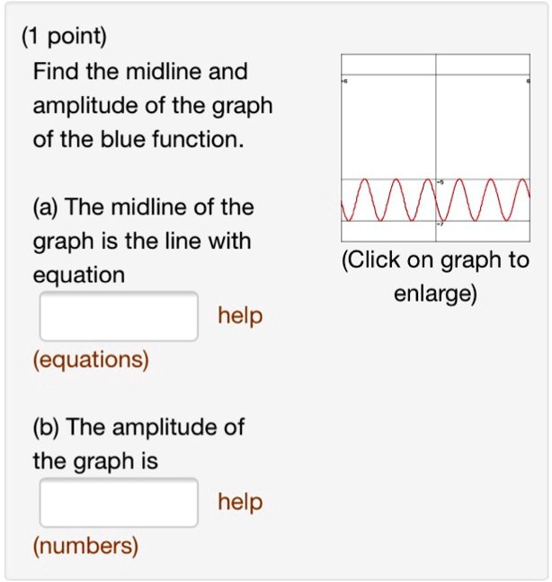 SOLVED: point) Find the midline and amplitude of the graph of the blue ...