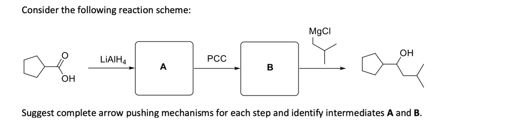 SOLVED: Consider the following reaction scheme: MgCl2 + OH- â†’ MgOHCl + Cl- LiAlH4 + PCC â ...