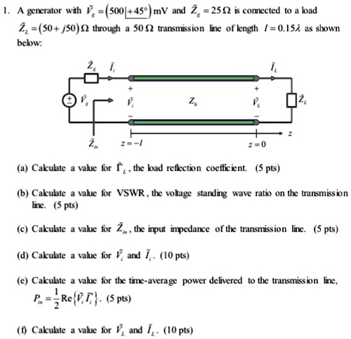 SOLVED: A generator with V=500+45mV and Z=25 is connected to a load Z=50+j50 through a 50 ...