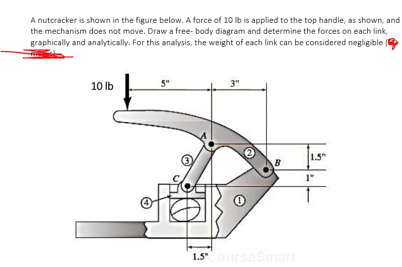 A nutcracker is shown in the figure below. A force of 10 lb is applied ...