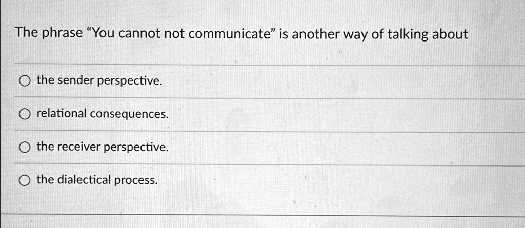 SOLVED: The phrase "You cannot not communicate" is another way of ...
