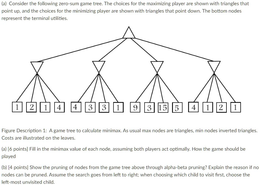 SOLVED: Texts: a) Consider the following zero-sum game tree. The choices for the maximizing ...