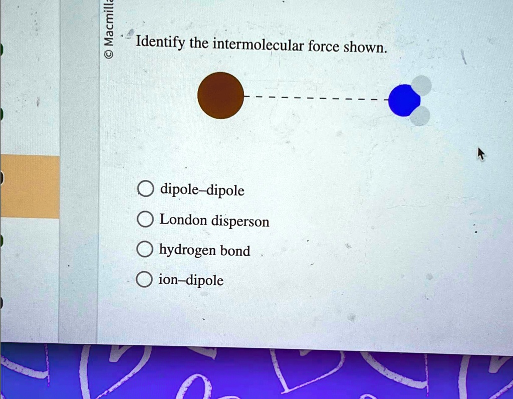 SOLVED: sumi=1^N arN^N dipole-dipole London dispersion hydrogen bond ion-dipole Identify the ...
