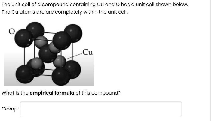 The unit cell of a compound containing Cu and O has a unit cell shown ...
