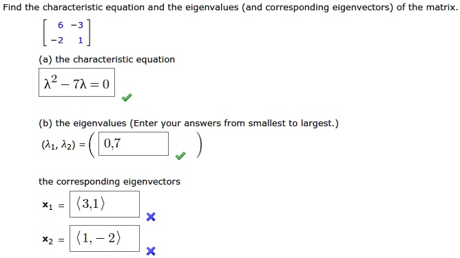 SOLVED: Find the characteristic equation and the eigenvalues (and corresponding eigenvectors) of ...