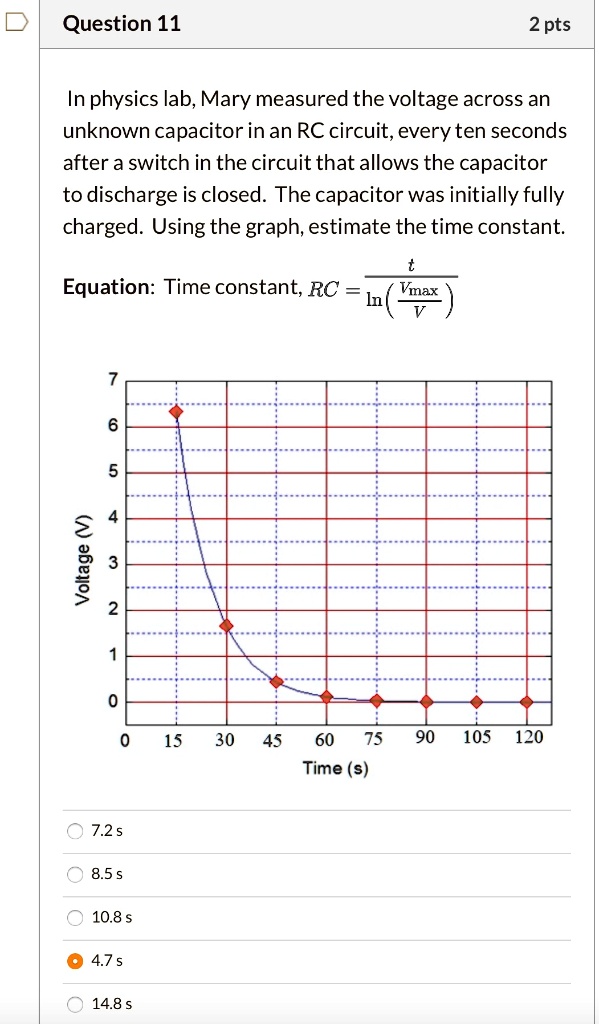 question 11 2 pts in physics lab mary measured the voltage across an ...