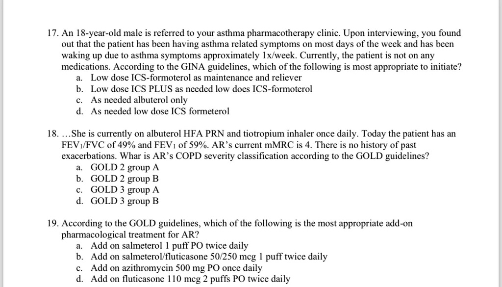 VIDEO solution: 17. An 18-year-old male is referred to your asthma ...