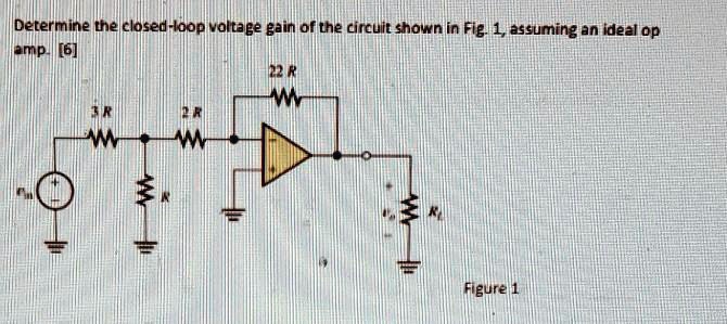 SOLVED: Determine the closed-loop voltage gain of the circuit shown in Fig 1, assuming an ideal ...