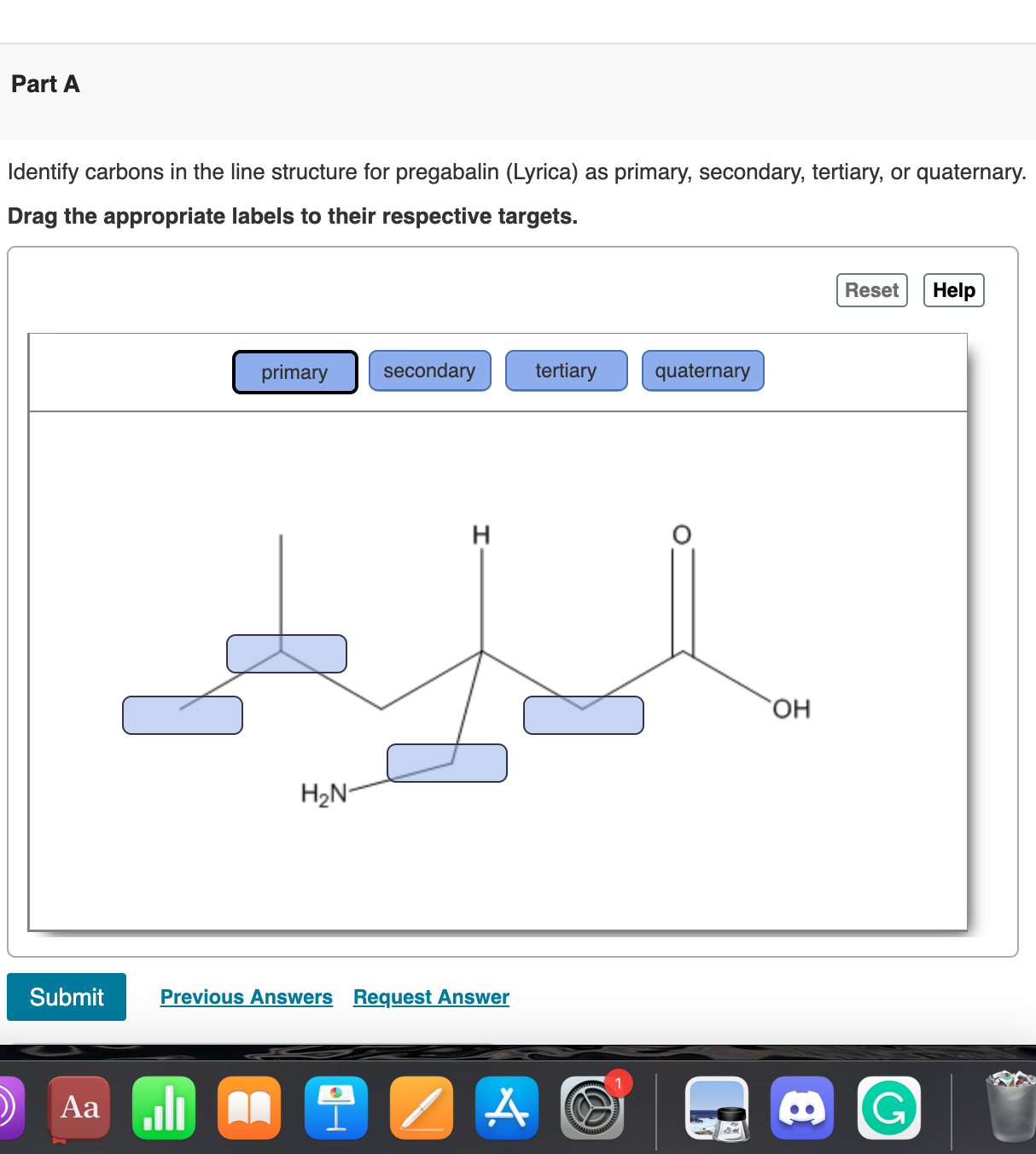 SOLVED: Part A Identify carbons in the line structure for pregabalin ...
