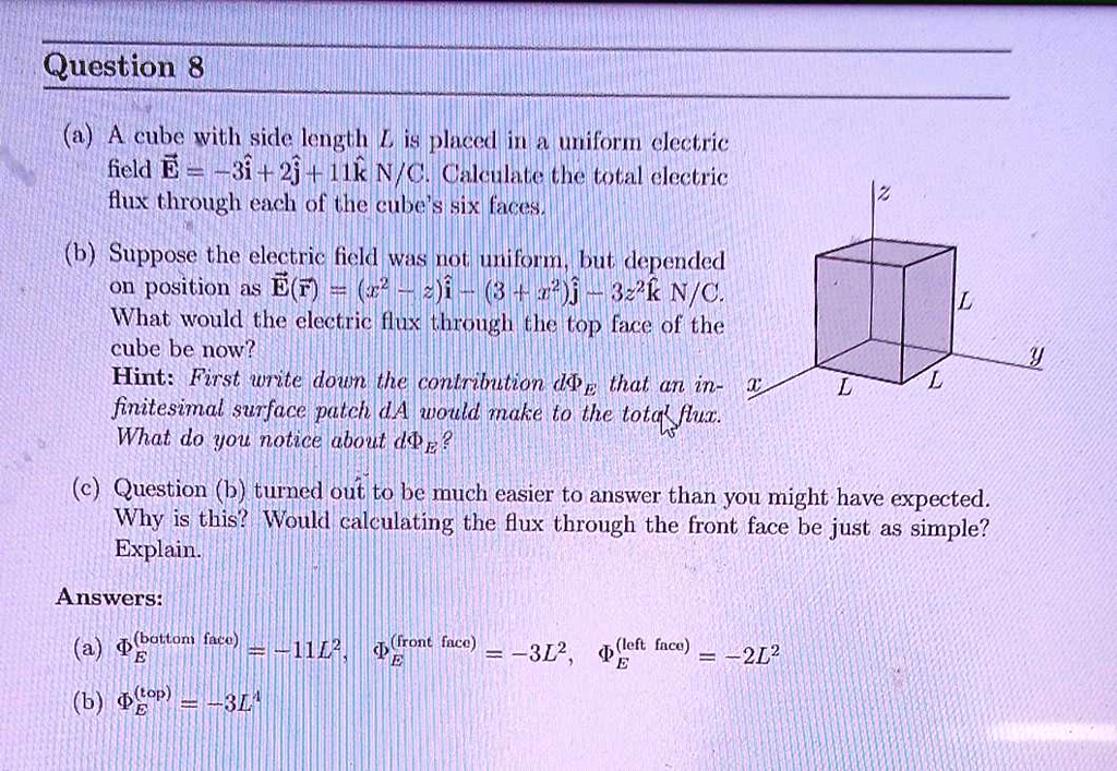 a a cube with side length l is placed in a uniform electric field e 3i 2j i1k nc calculate the ...
