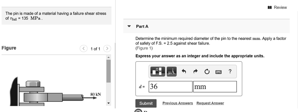 SOLVED: The pin is made of a material having a failure shear stress of ...