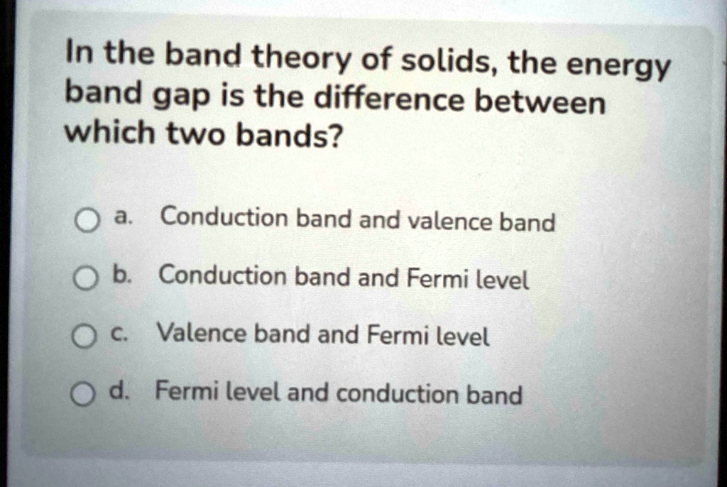 in the band theory of solids the energy band gap is the difference ...
