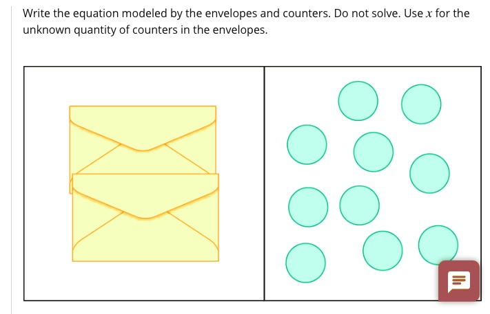 SOLVED: Write the equation modeled by the envelopes and counters Do not ...