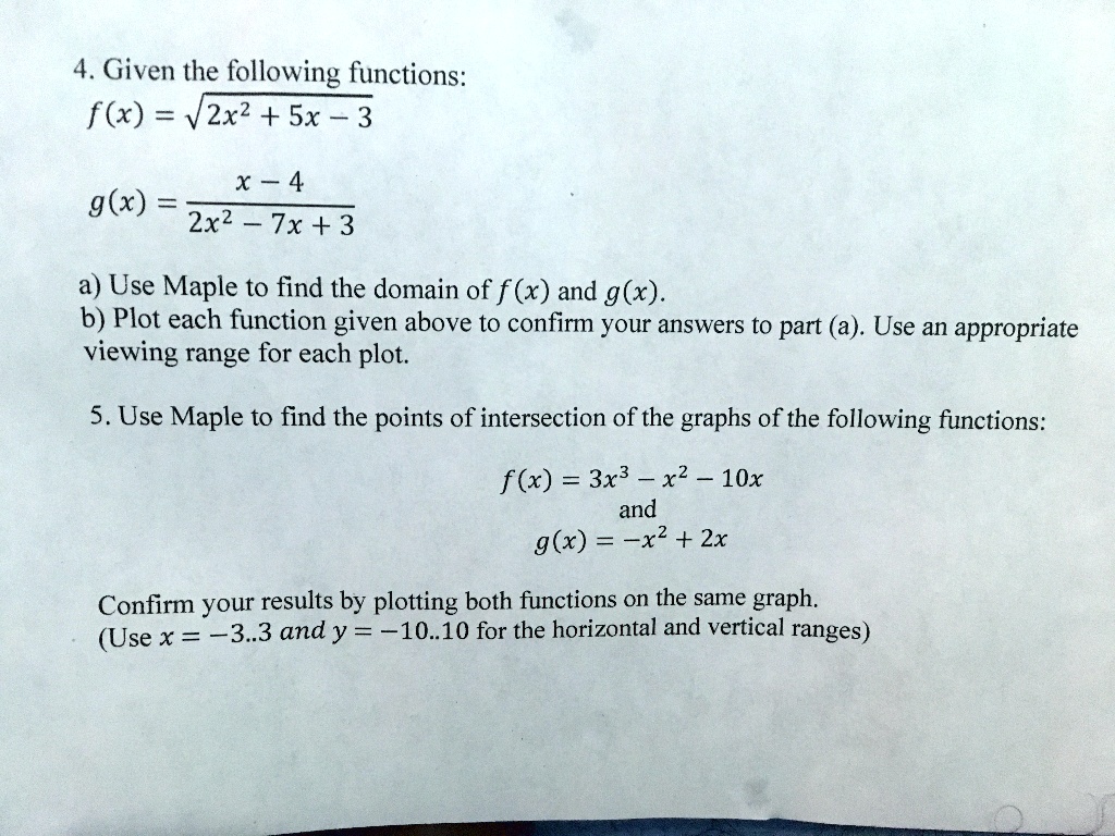 SOLVED 4 Given The Following Functions F x 2x2 Sx 3 X 4 G x