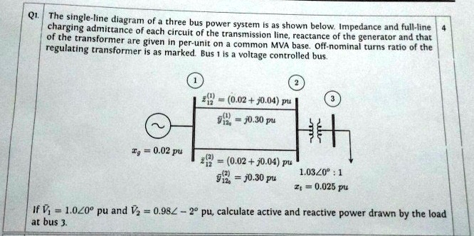 q1 the single line diagram of a three bus power system is as shown below impedance and full line ...