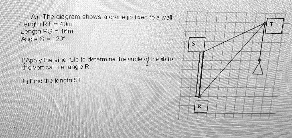 A) The diagram shows a crane jib fixed to a wall. Length RT = 40m ...