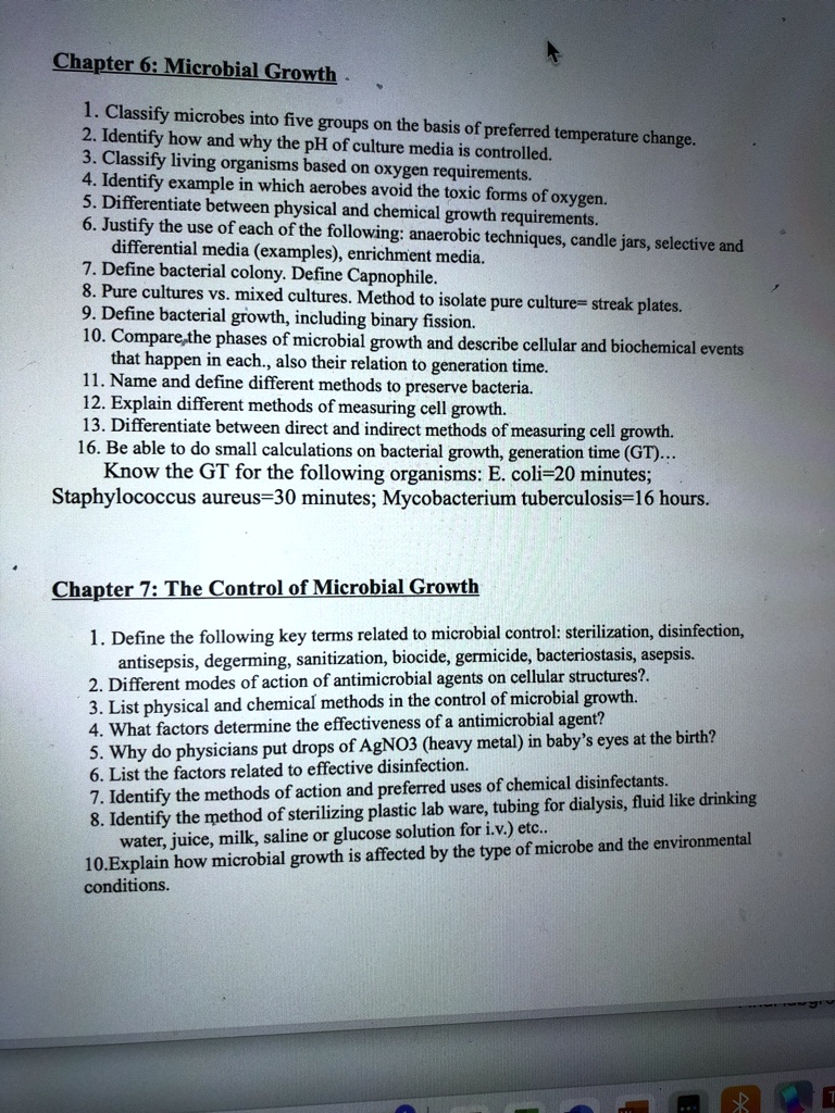SOLVED: Chapter 6: Microbial Growth Classify microbes into five groups on the basis of growth ...