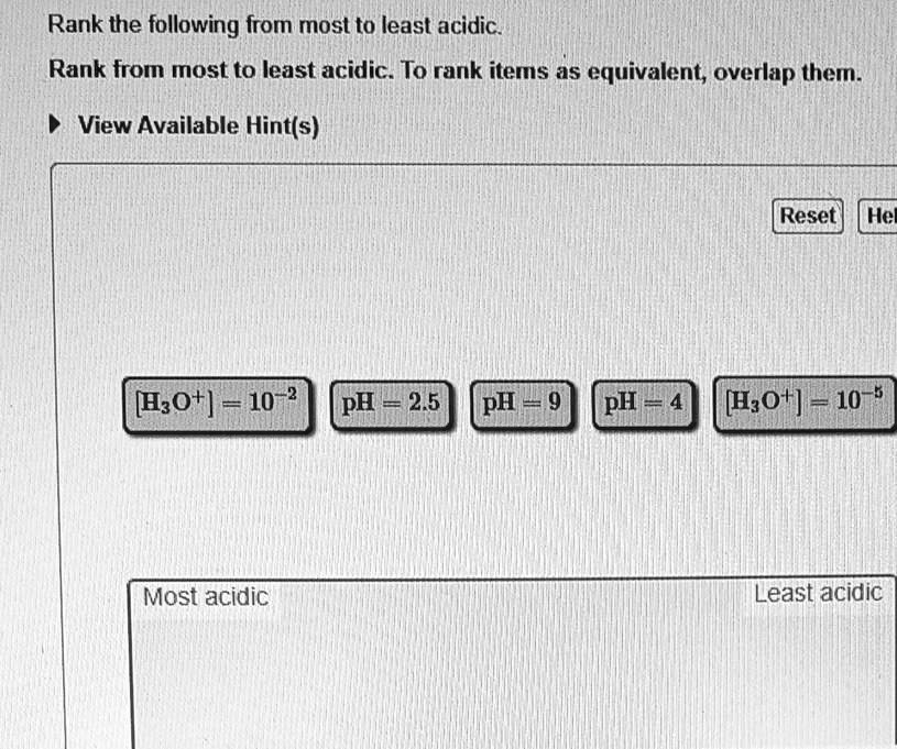 rank the following from most to least acidic rank from most to least acidic to rank items as ...