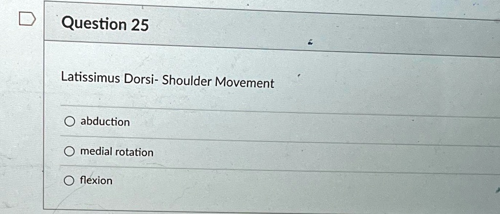 Question 25 Latissimus Dorsi- Shoulder Movement abduction medial ...