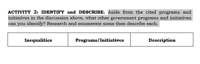 [GET ANSWER] ACTIVITY 2: IDENTIFY and DESCRIBE. Aside from the cited ...