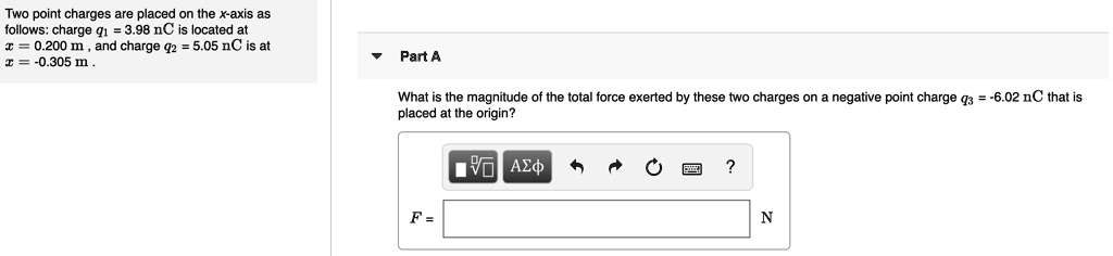 two point charges are placed on the x axis as follows charge q1 398 nc is located at 200 m and ...