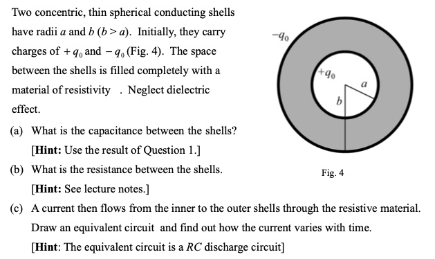 SOLVED: Two concentric, thin spherical conducting shells have radii a and b (b > a). Initially ...