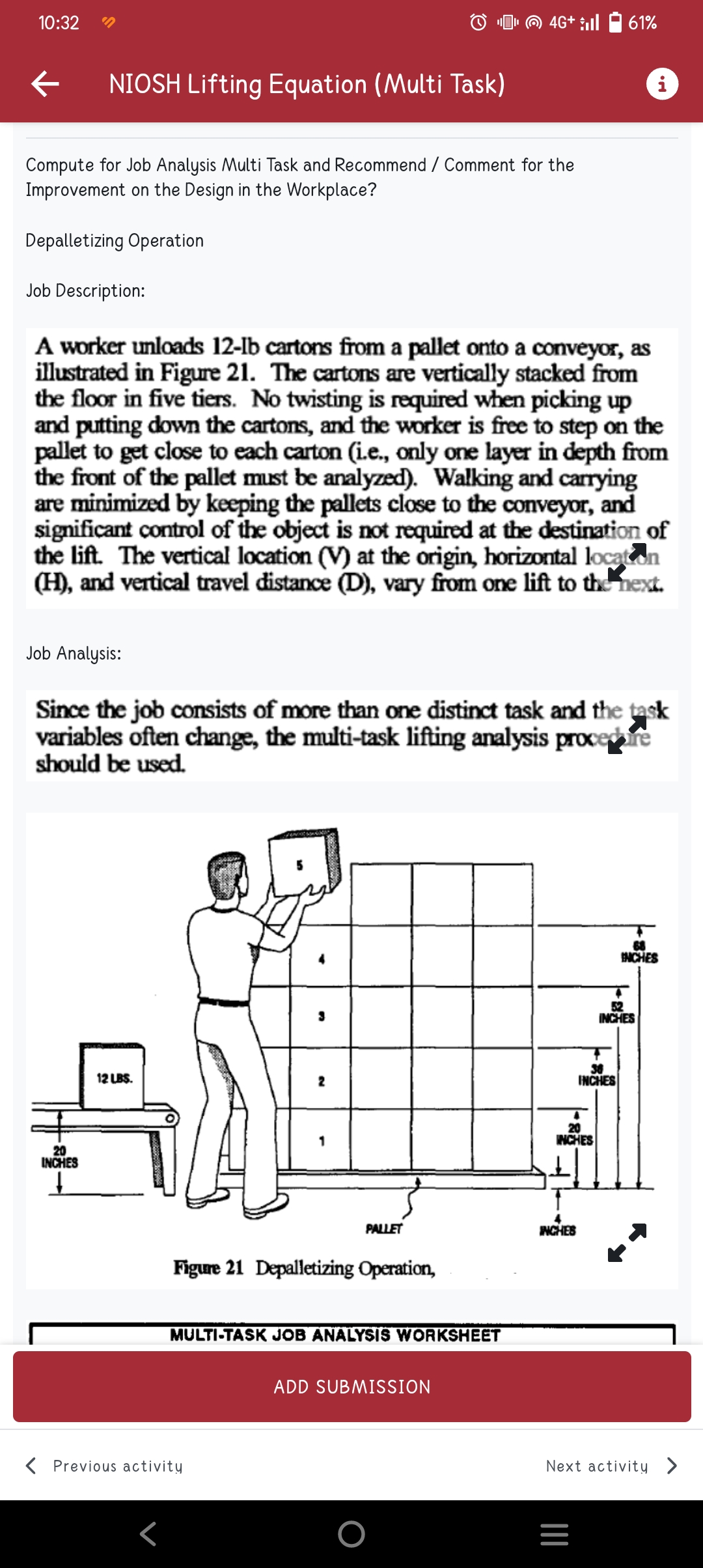 SOLVED: 10: 32 ∞ 61 % NIOSH Lifting Equation (Multi Task) i Compute for Job Analysis Multi Task ...