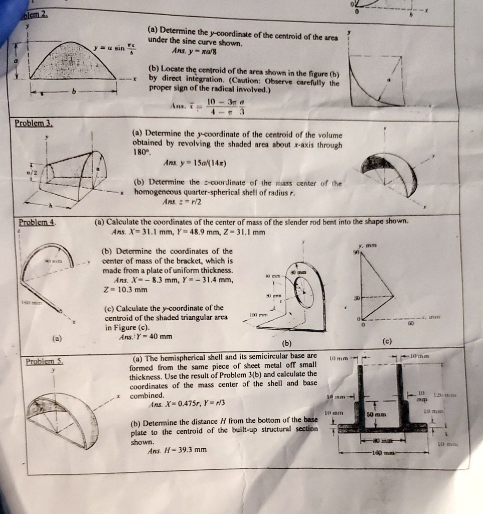 problem 2 a determine the y coordinate of the centroid of the area ...