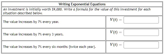 writing exponential equations an investment is initially worth s9000 ...