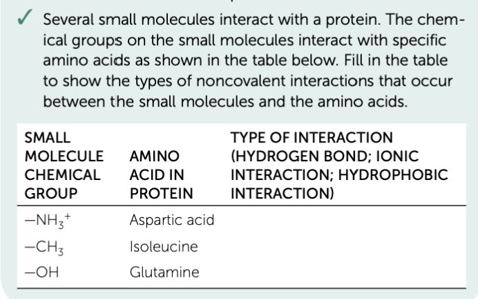 Several small molecules interact with a protein. The chemical groups on ...