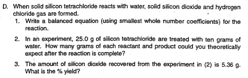 SOLVED: When solid silicon tetrachloride reacts with water, solid ...