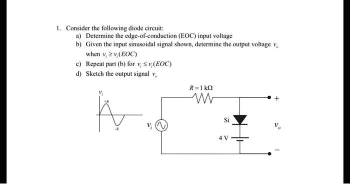 1. Consider the following diode circuit: a) Determine the edge-of-conduction (EOC) input voltage ...