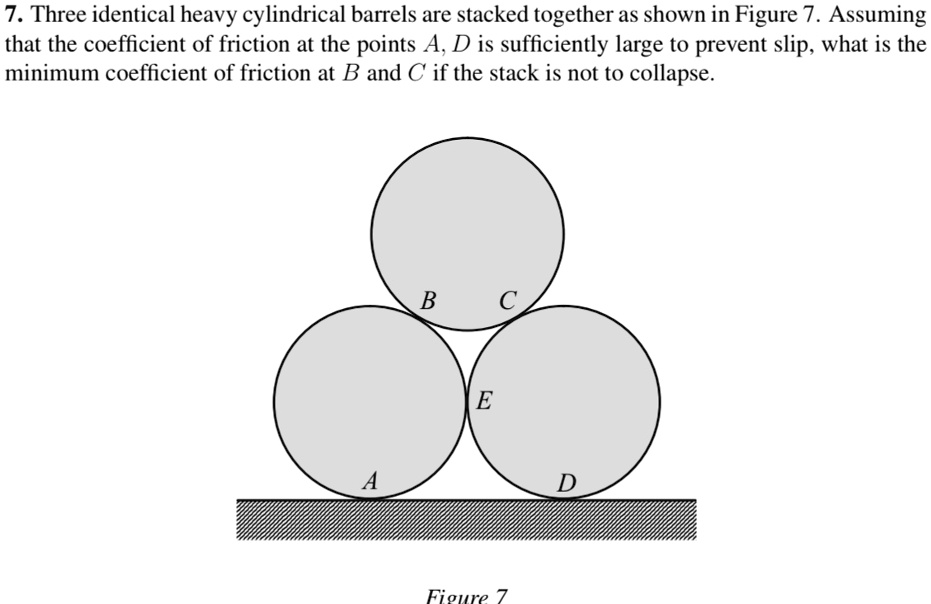 SOLVED: Three identical heavy cylindrical barrels are stacked together ... SOLVED: Three identical heavy cylindrical barrels are stacked together ...