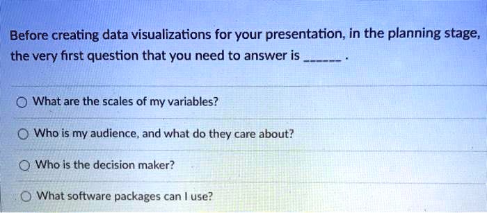 SOLVED: Before creating data visualizations for your presentation; in ...