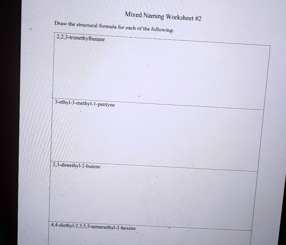 mixed naming worksheet 2 draw the structural formula for each of the ...